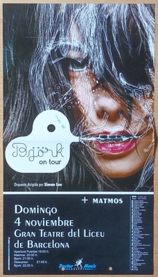 Bjork on Tour + Matmos ORIGINAL '01 Spanish Barcelona CONCERT POSTER ...