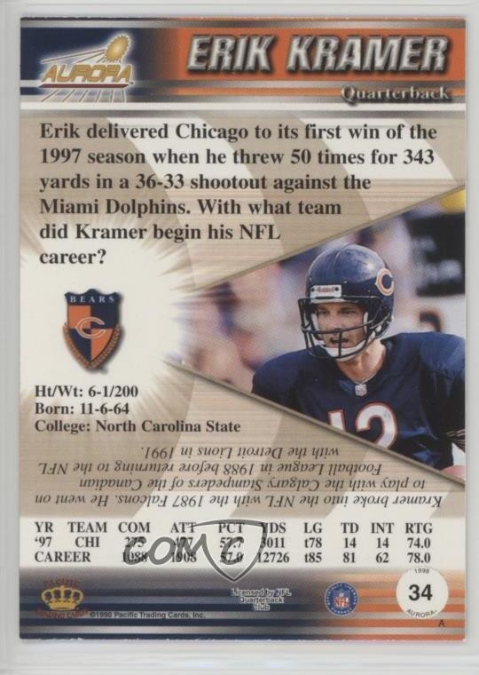 1998 Pacific Aurora Erik Kramer #34 | eBay