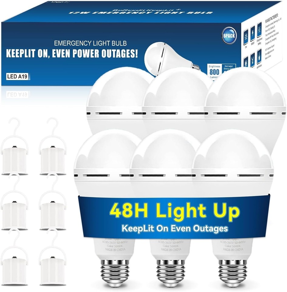 10Pack Emergency-Rechargeable-Light-Bulb,6500K LED Light Bulb with 1200 ...