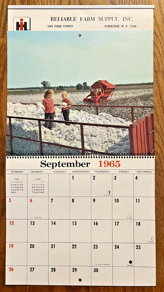 1965 International Harvester Calendar Reliable Farm Supply Syracuse NY ...