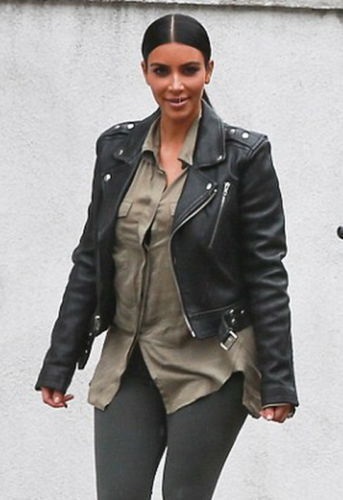 Kim Kardashian Womens Black Biker Motorcycle Slim Fit Leather Jacket ...