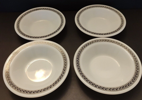 PYREX Tableware by Corning Soup Cereal Bowl Black Fleur de Lis (4) 707 ...