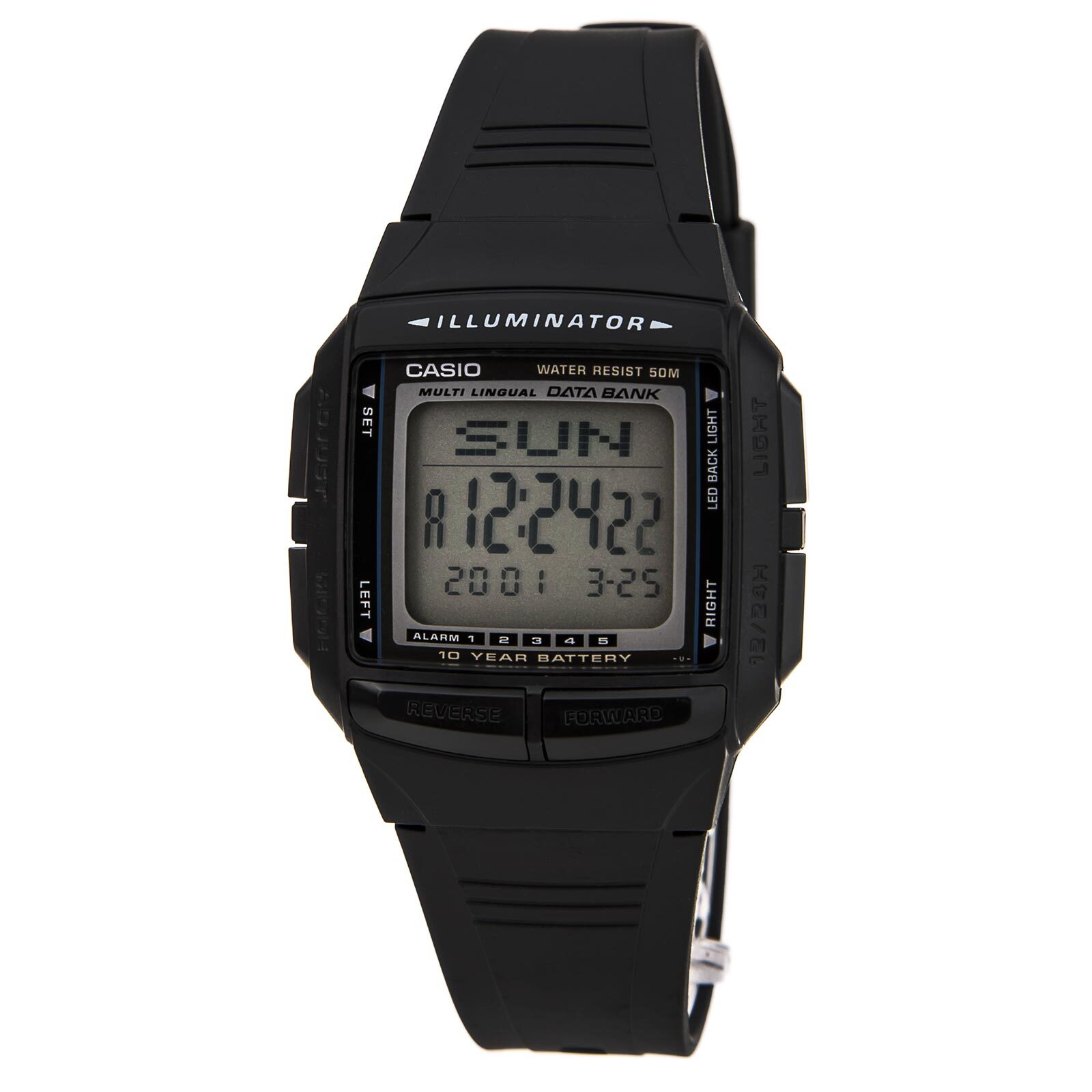 Casio DB36-1A Men's Grey Dial Black Rubber Strap Illuminator Watch