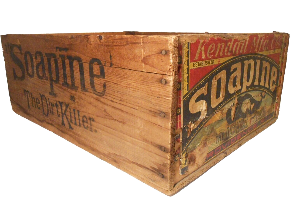 RARE SOAPINE DIRT KILLER LAUNDRY SOAP PROV RI INK STMPD WD BOX CRATE ...