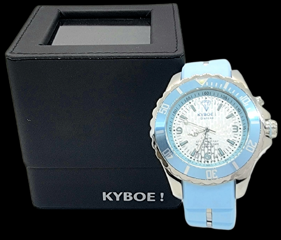 Kyboe! Mens Watch Giant 48MM Stainless Steel Case Blue Silicone Band ...