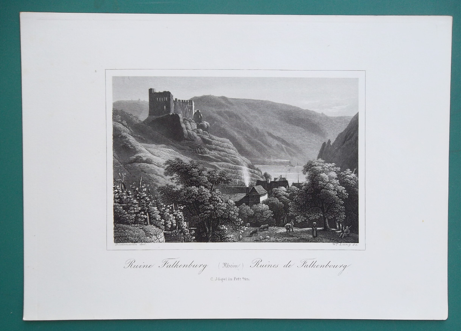 GERMANY Falkenburg or Reichenstein Castle Rhine River - 1846 Antique ...