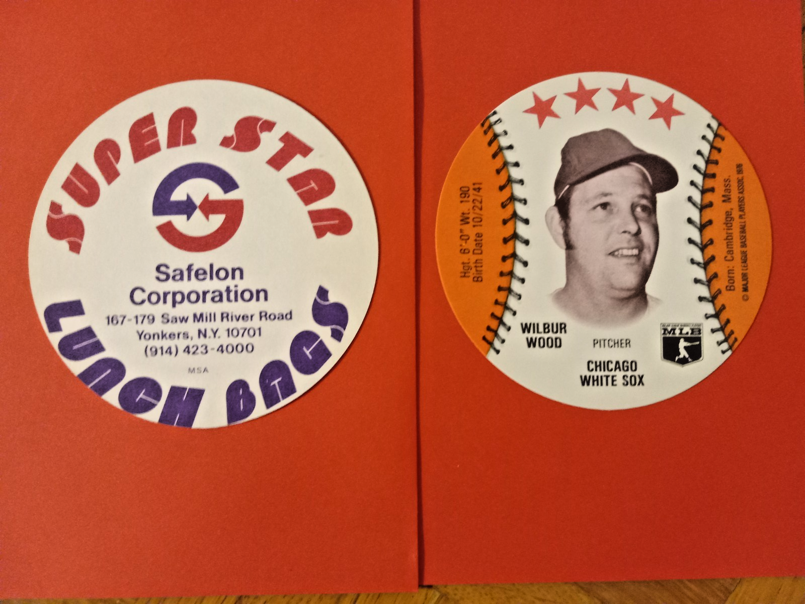 1976 MSA Super Star Lunch Bags- Baseball Disc WILBUR WOOD-CHICAGO WHITE ...