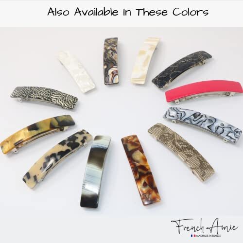 Oblong Handmade 3.5" Celluloid Automatic Hair Clip Barrette French Gray ...