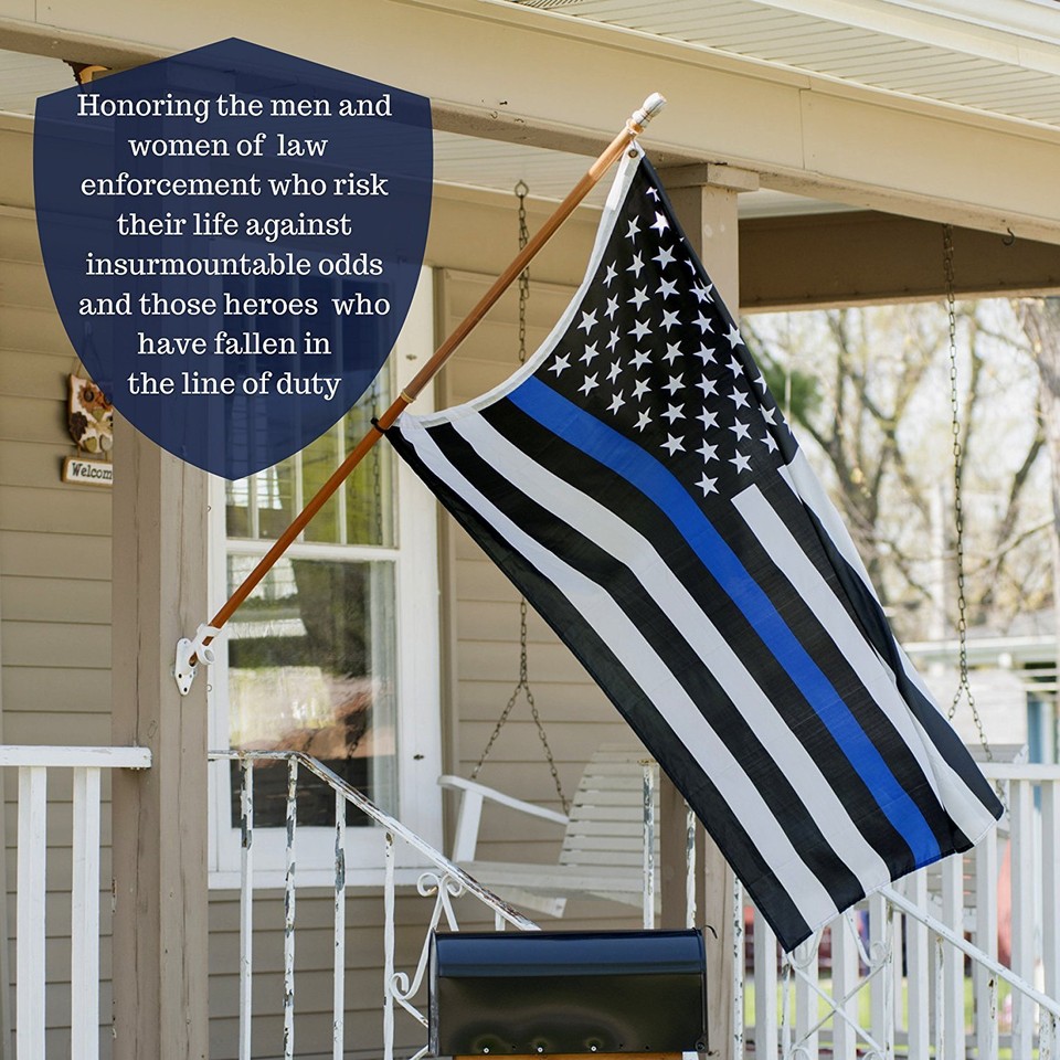 Thin Blue Line Flag: 100% US Made 3x5 ft Embroidered Stars Sewn Stripes ...