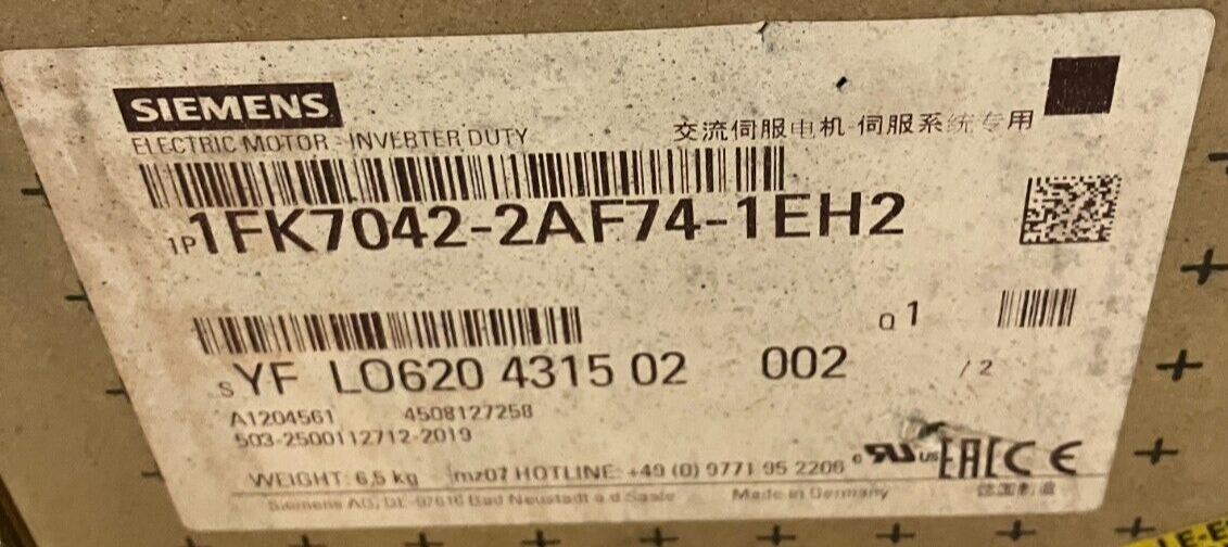 Siemens 1FK7042-2AF74-1EH2 SIMOTICS S-1FK7 AC Synchronous motor 1FK7-CT ...