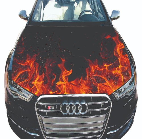 Car Hood Wrap Decal Vinyl Burning Fire Flames Sticker Full Color ...