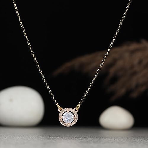 Latest White Stylish one Stone Pendant Necklace Black Beads women ...
