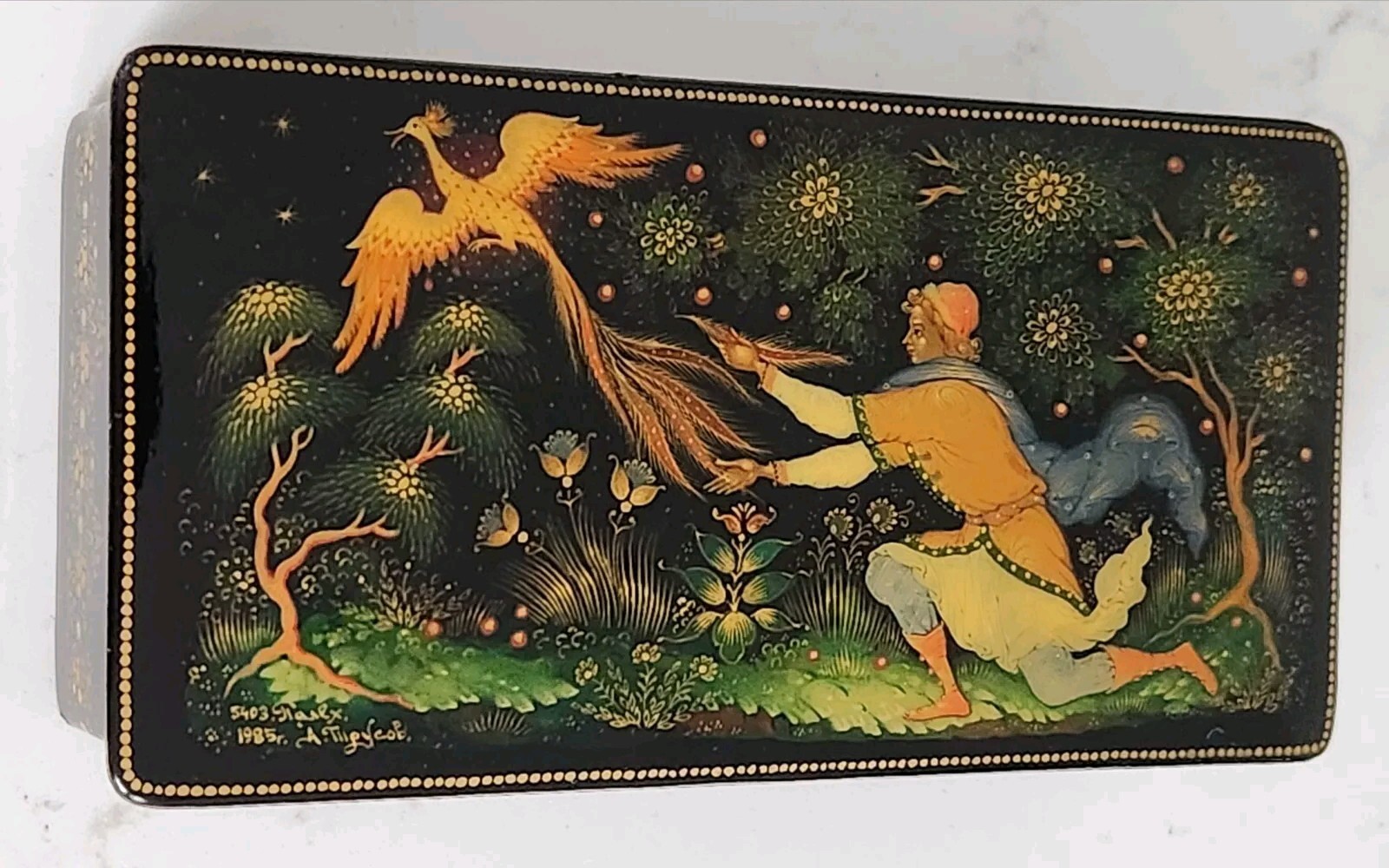 PALEKH Handpainted LACQUER Box MADE USSR 1985 artist signed FIGURIN ...