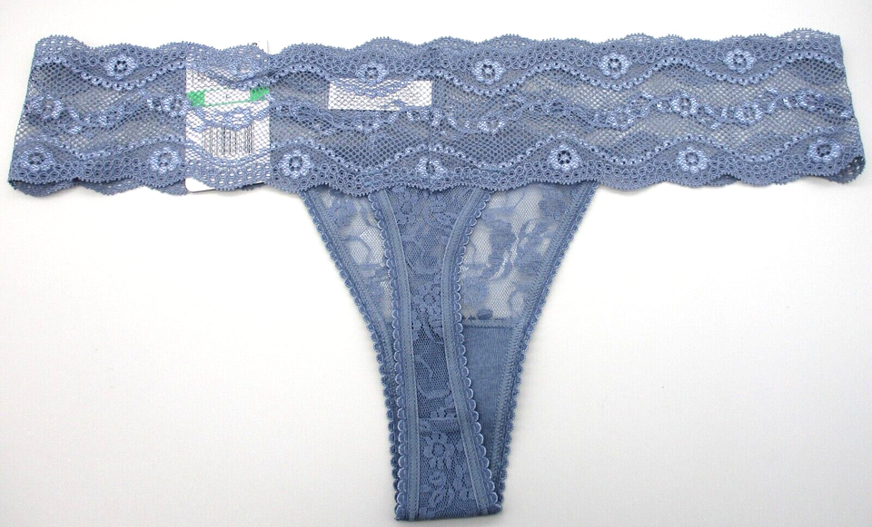 b. tempt'd Wacoal~L 7~970182~Vintage Indigo Blue Floral Lace Kiss Thong ...