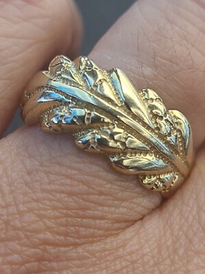 14k Gold Ring, Leaf Gold Ring, Leaf Design Ring, 14k Leaf Ring, Wide ...