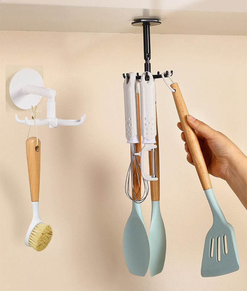4x 6 Hooks Utensil Holder Rotating Hooks Fixture Storage Kitchen Home ...