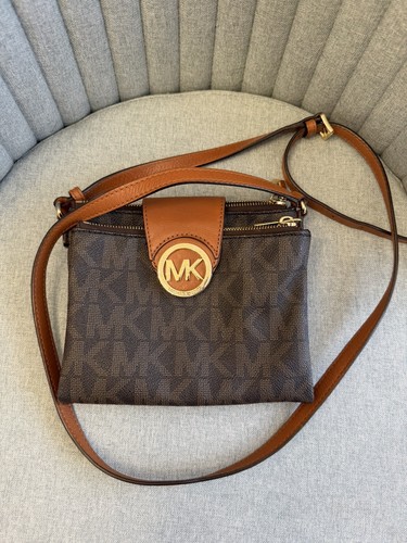 Michael Kors Fulton Crossbody Bag Brown Monogram Adjustable Strap Flap ...