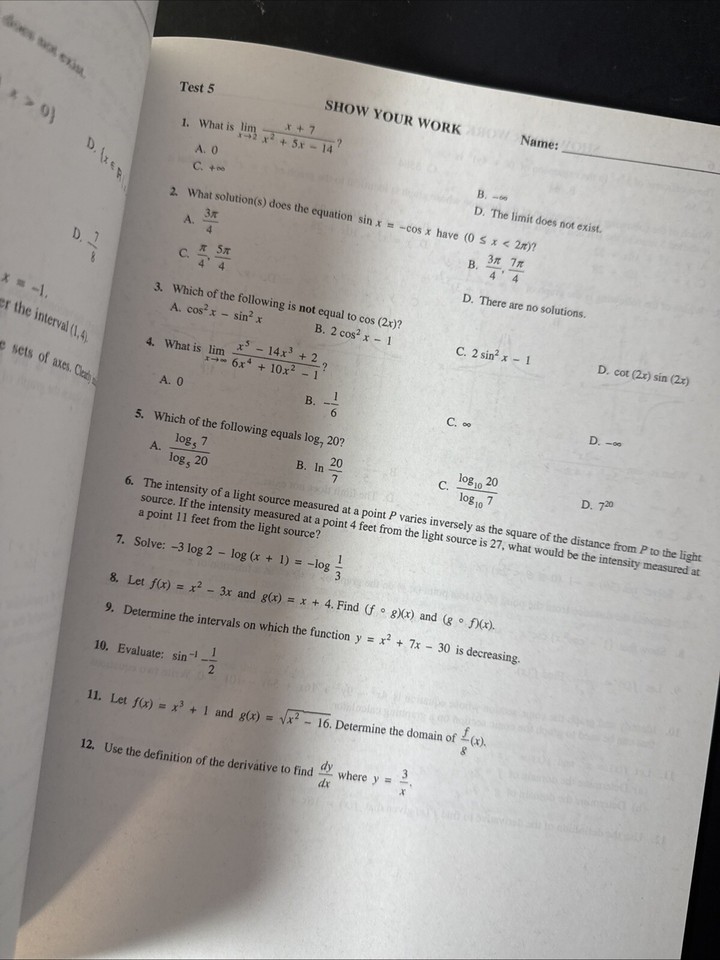 Saxon Calculus (2nd ed) Homeschool testing Book (tests & Test Solutions ...