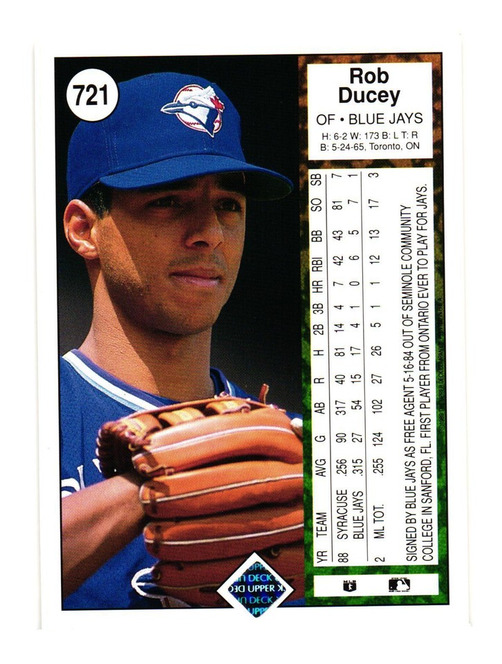 1989 Upper Deck #721 Rob Ducey Toronto Blue Jays | eBay