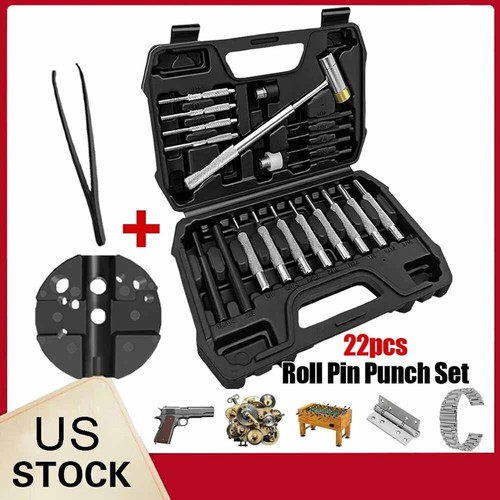 22pc Roll Pin Punch Kit Double-Faced Hammer Brass Steel Gunsmith ...