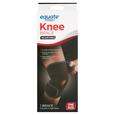 Equate Black Knee Brace Adjustable Support 3-Strap Contoured Design One ...