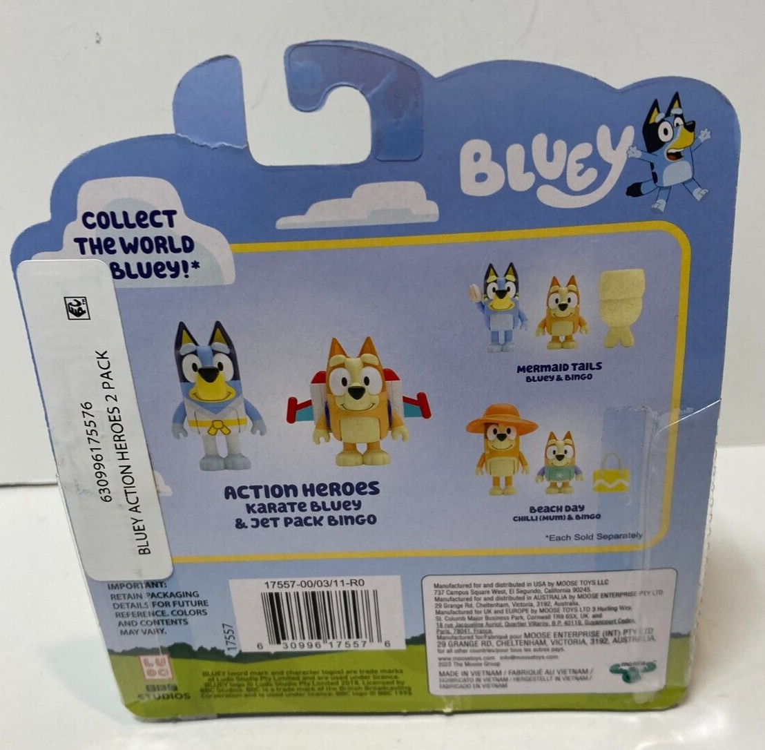 Bluey Action Heroes 2 Pack Karate Bluey Jet Pack Bingo NEW IN HAND | eBay
