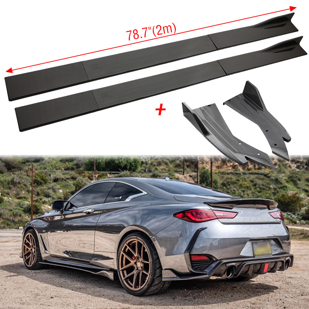 Carbon Fiber 78.7" Side Skirts + Rear Bumper Diffuser For Infiniti Q60 ...
