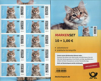 10 Stück Markenset 1,00 €, Haustier Katze, selbstklebend. Mi.-Nr. 3810 ...