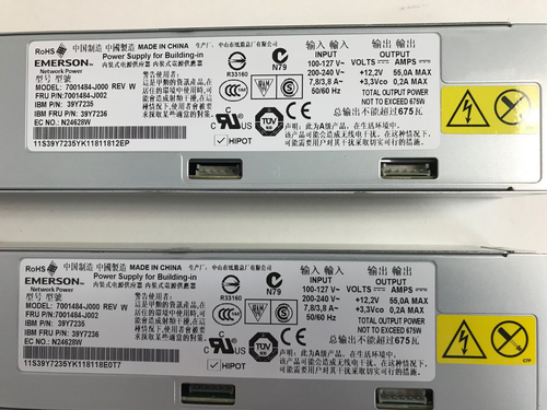 IBM 39Y7236 39Y7235 675 WATT POWER SUPPLY SYSTEM X3650 M3 EMERSON QTY 2 ...