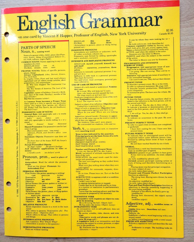 English Grammar - One Card Punctuation Usage Guide Vincent F Hopper ...