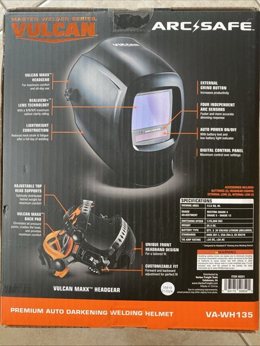 NEW Vulcan 13.5 SQ IN Arcsafe Auto Darkening Welding Helmet Realview ...