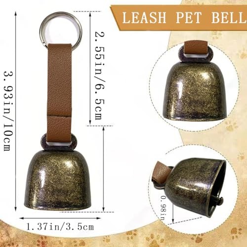 4 PCS Loud Bear Bells with Leather Button Strap Dog Collar Bell Pet ...