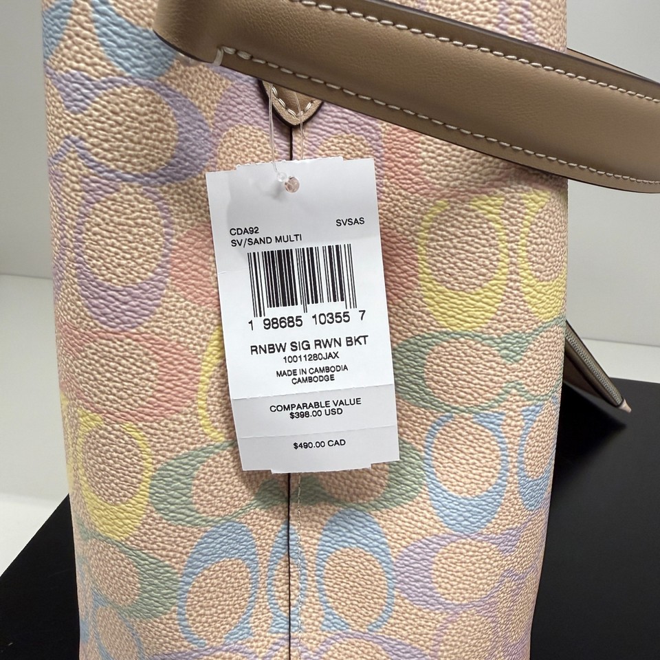 Coach Rowan Bucket Bag In Rainbow Signature Canvas CDA92 Sand Multi | eBay