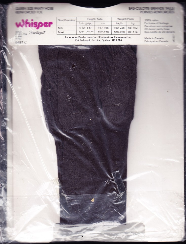 Vintage Pantyhose and Package - LONG LEGS - WHISPER - QUEEN SIZE - RT ...
