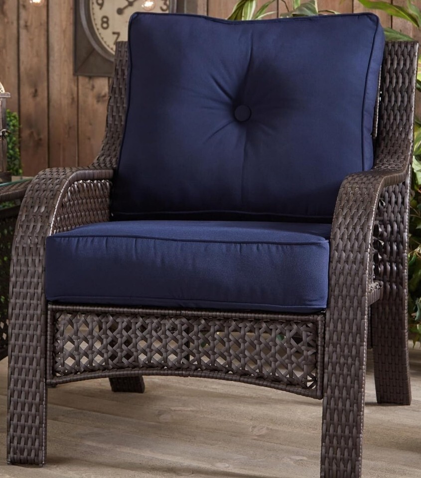 Outdoor Sunbrella Fabric Deep Seat Chair Cushion, 2 Piece Set, Navy ...