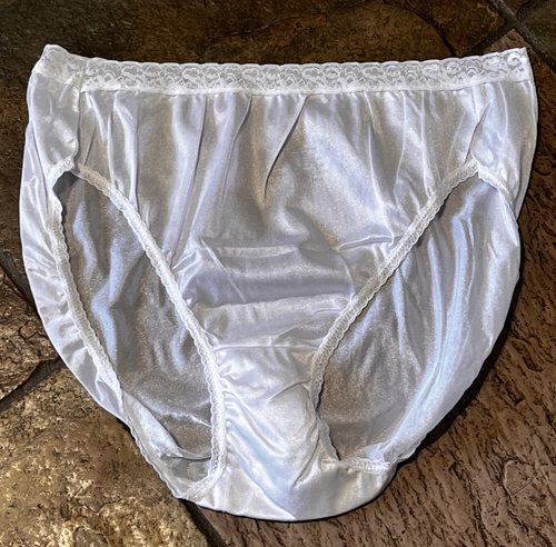 HANES Size 9/2XL SNOW WHITE Shiny Semi Sheer Nylon Hi Cut Leg Brief ...