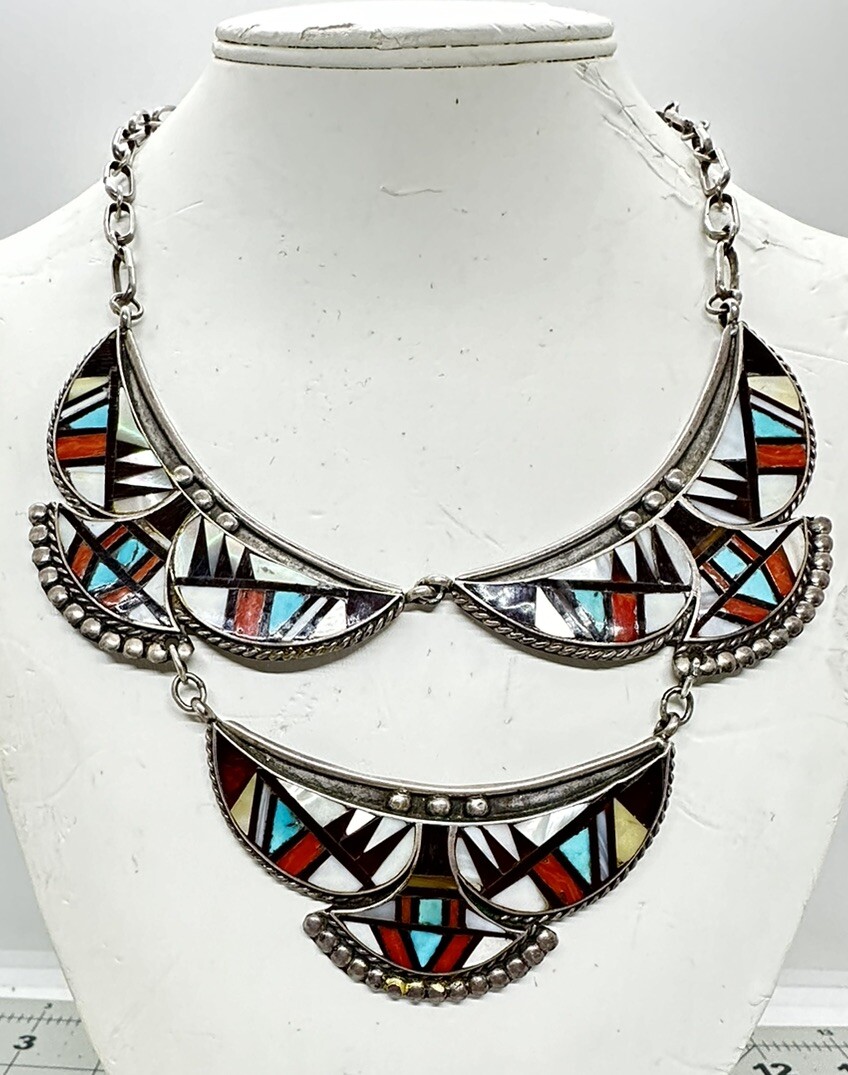 Vintage Zuni Native American 20” Sterling Silver Mult… - Gem