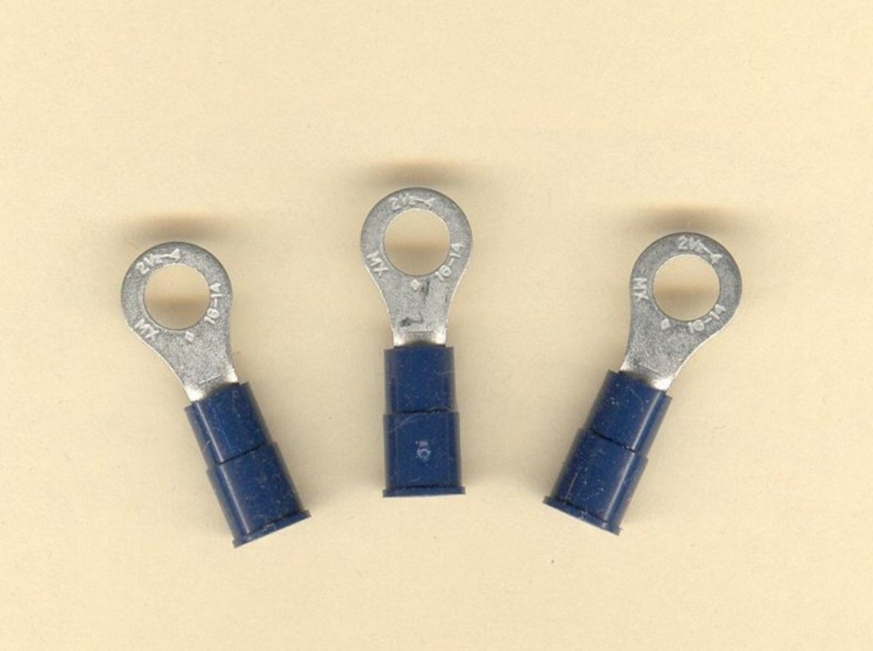 50 Blue RING Insulated Terminal Connectors #16-14 Wire AWG #10 Stud ...