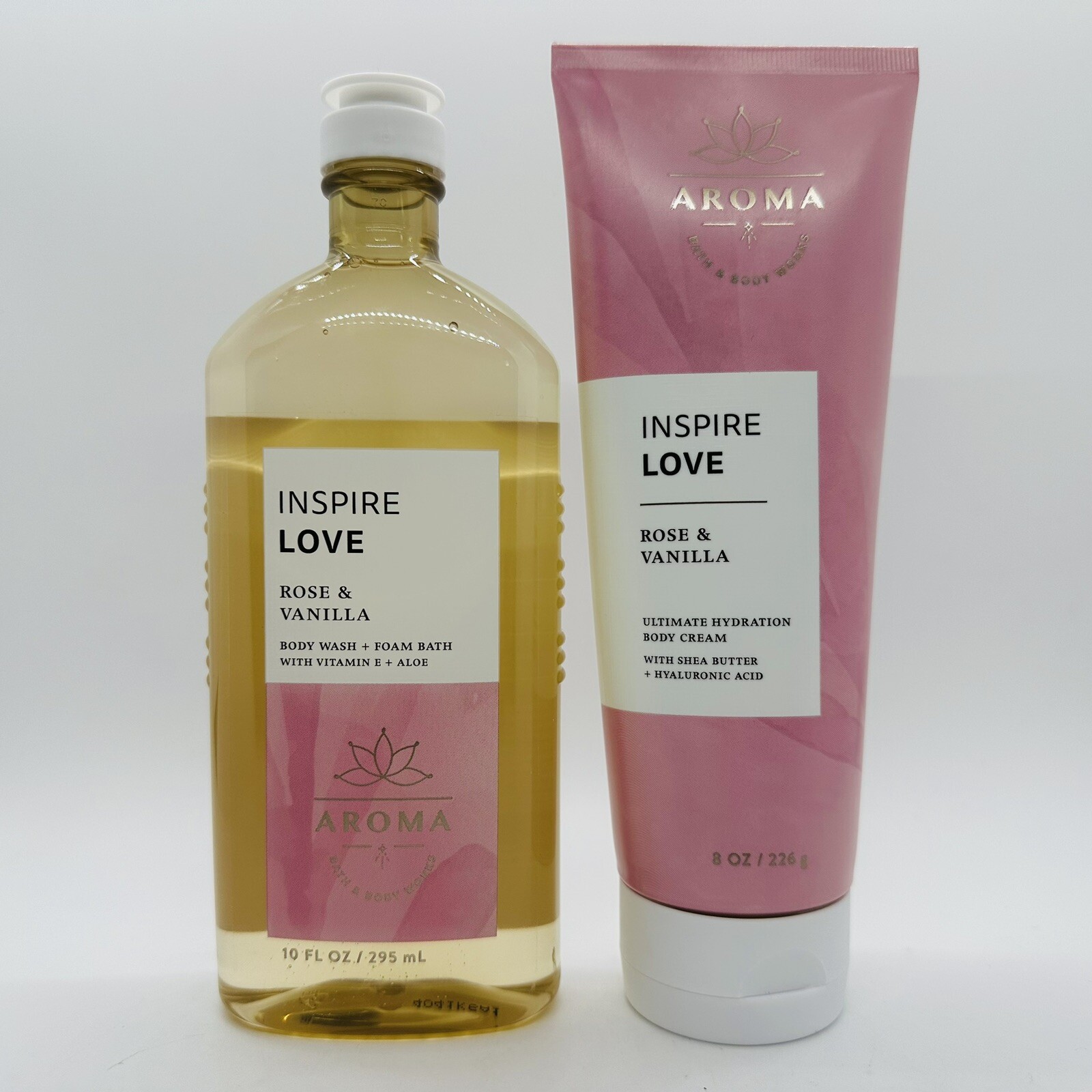 2 PCS BATH & BODY WORKS INSPIRE LOVE ROSE & VANILLA AROMA BODY WASH & BODY CREAM | eBay