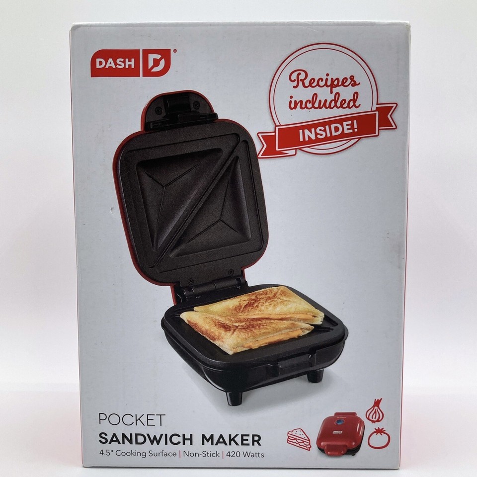 DASH Pocket Sandwich Maker 4.5" Surface w/ Recipes RED Non-Stick ...