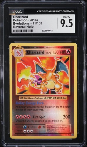 CHARIZARD REVERSE HOLO 2016 XY Evolutions Graded Pokémon #11/108 CGC 9. ...