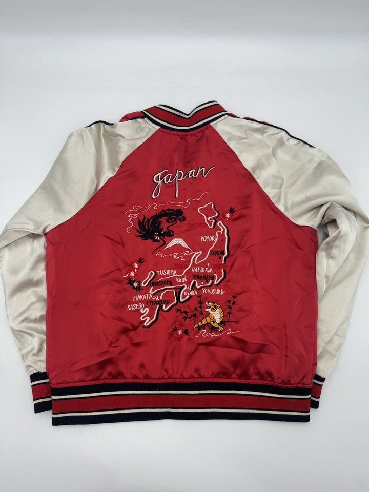 SUPERDRY Vintage Suikajan Japanese Embroidered Satin Red Bomber Jacket ...