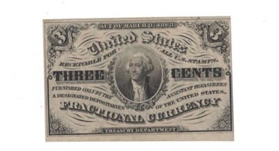 U.S. - Act of March 3, 1863 3 Cents Fractional Currency Banknote - Nice ...