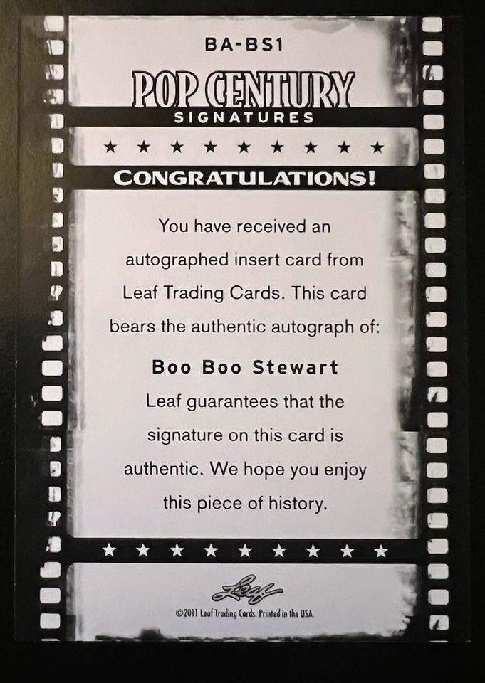 2011 Leaf Pop Century Signatures Boo Boo Stewart Autograph Card Auto | eBay