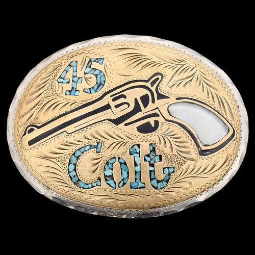 45 Colt Pearl Handle Revolver Cowboy Quick Draw Vintage Belt Buckle | eBay