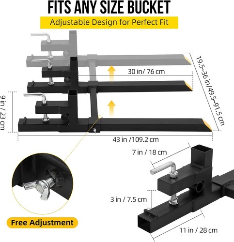 43/60" Clamp on Pallet Forks 2/4000lbs Heavy Duty Steel Quick Attach ...