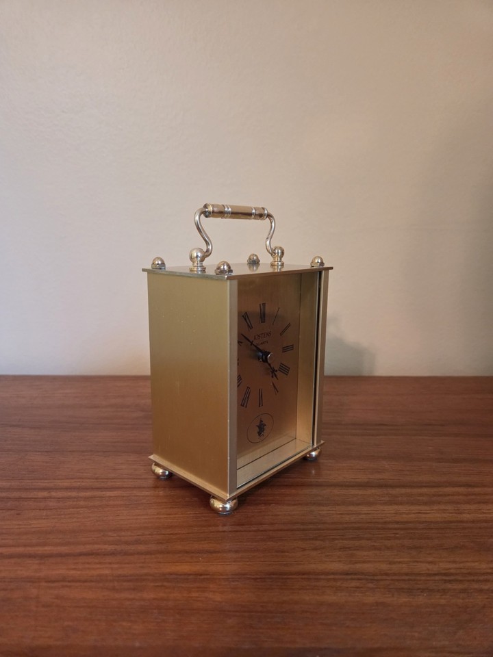 Vintage Carriage Quartz Clock Jostens Brass Metal Hechinger Quartz ...