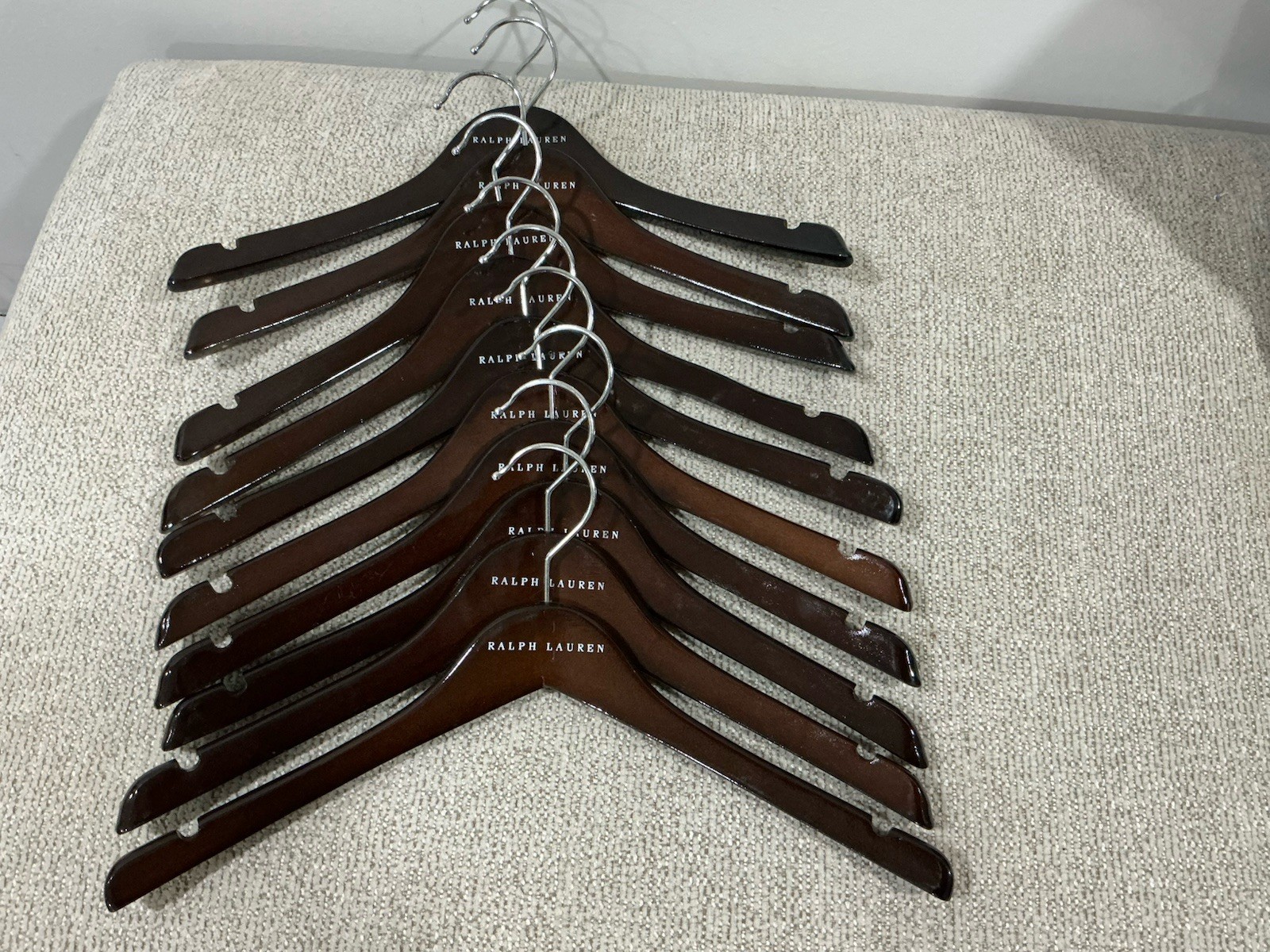 POLO Ralph Lauren Wooden Clothes Hangers Lot of 10, Dark Brown Curved