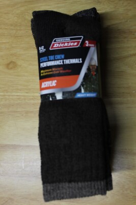 Dickies 3 Pr Acrylic Thermal Crew Socks-200 Brown-Shoe Size 6-12- -NWT ...