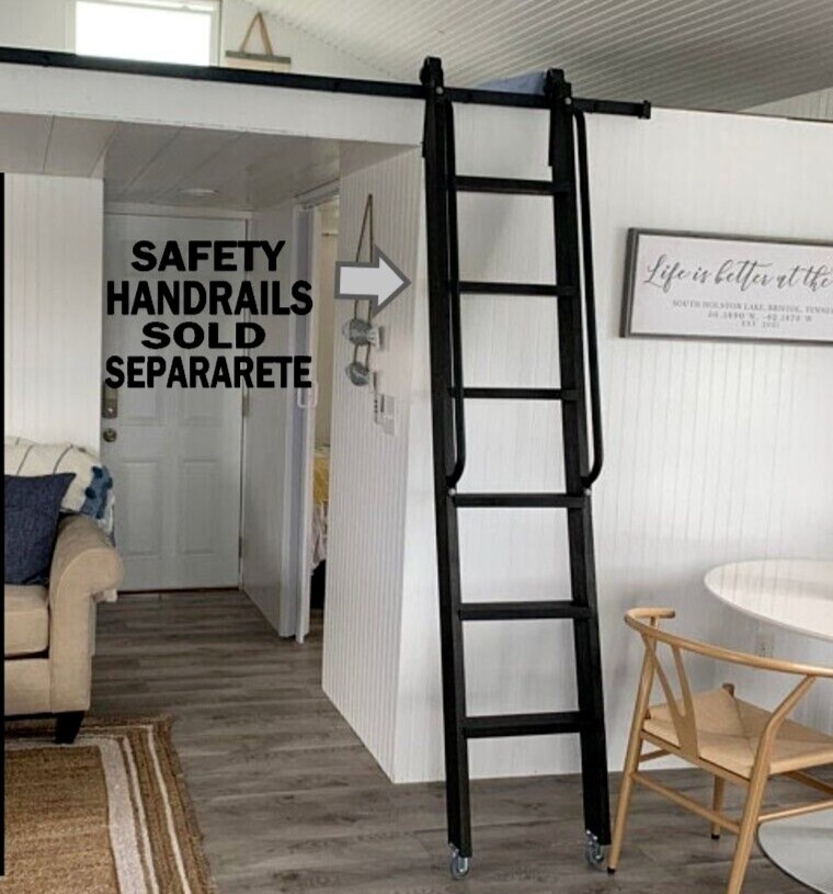 Black 9ft Tall-FULLY ASEMBLED-Loft Library LADDER plus 6ft LONG TRACK ...